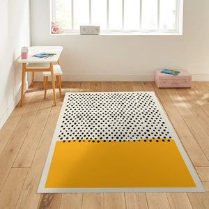 Yellow and Black Mid Century Modern Rug, Scandinavian Style, Living ...