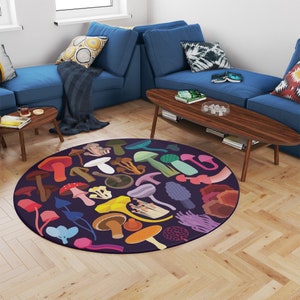 Colorful Mushroom Round Rug, Colorful Round Hippy Carpet for Bedroom ...