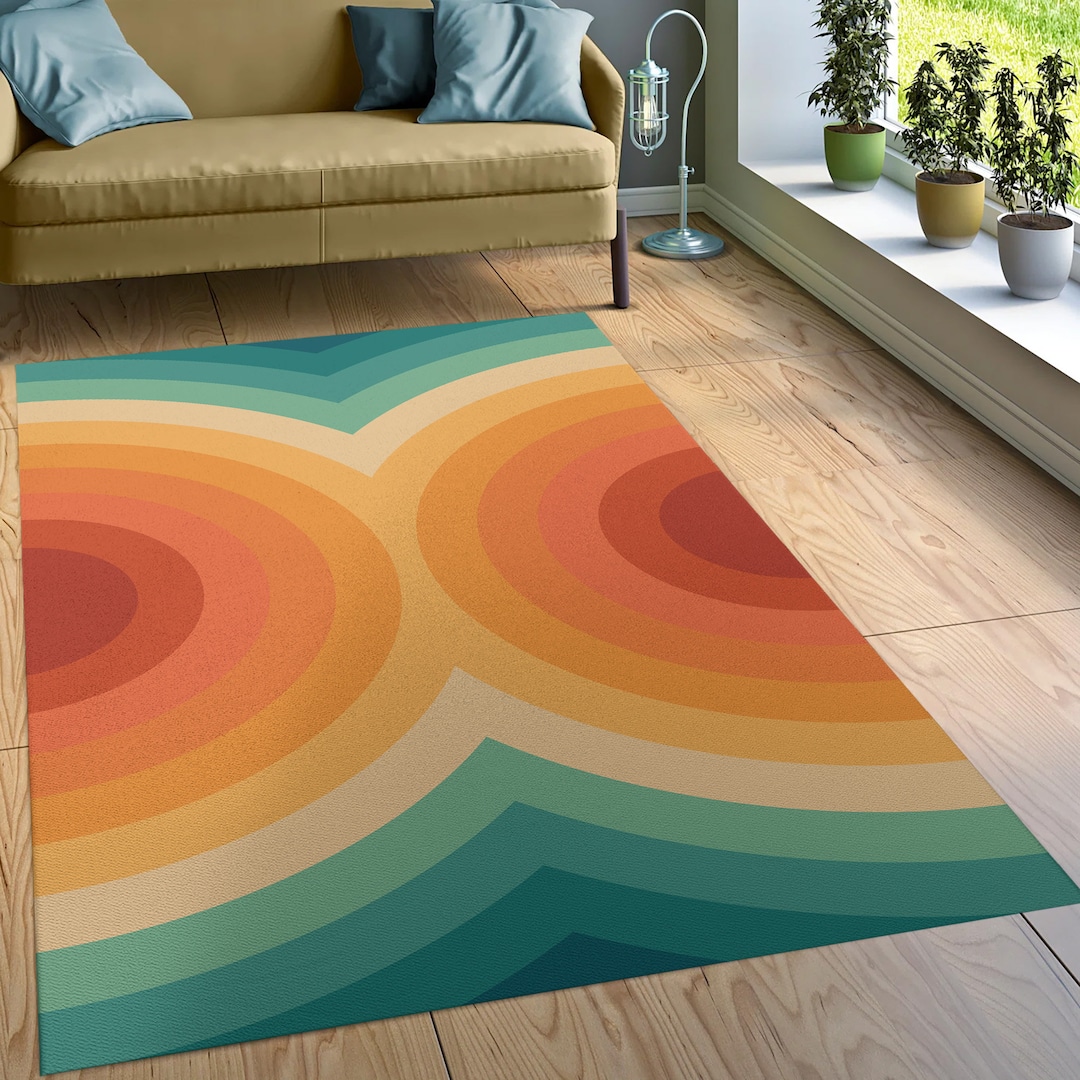 Orange Green Mid Century Modern Retro Rug, Abstract Rug, Vintage ...