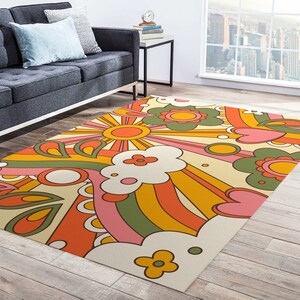 Floral Retro Groovy 70S Rug, Funky Trippy Rug, Designer Rug, 70S Rug ...