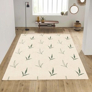 Beige Area Rug Botanical Floral Print, Nature Inspired Rug, Botanical ...