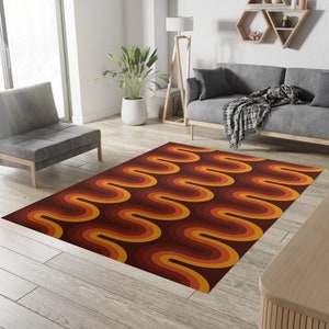 Brown Groovy Retro 70s Area Rug, Brown Orange Geometric Rug, Groovy ...