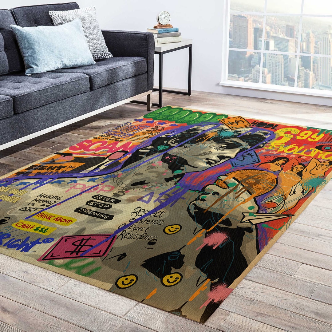 Unique Graffiti Pop Art Rug, Modern Portrait, Colorful Wall Decor, Cool ...