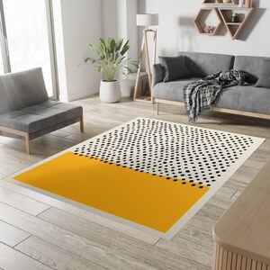 Yellow and Black Mid Century Modern Rug, Scandinavian Style, Living ...