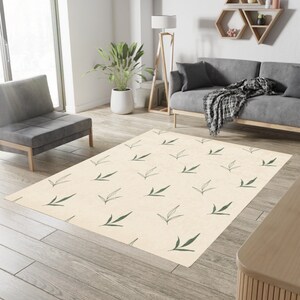 Beige Area Rug Botanical Floral Print, Nature Inspired Rug, Botanical ...