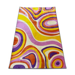 Orange Groovy Rug, Psychedelic, Rugs for Living Room, Retro Area Rug ...