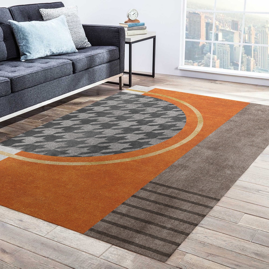 Orange Mid Century Modern, Art Deco, Gift for the Home, Popular Carpet ...
