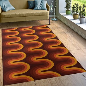 Brown Groovy Retro 70s Area Rug, Brown Orange Geometric Rug, Groovy ...