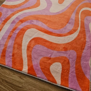 Orange Pink Wavy Retro Area Rug, 70s Rug, Wavy Trippy Rug, Psychedelic ...