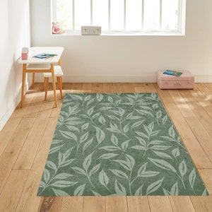 Modern Botanical Sage Green Area Rug, Boho Floral Pattern, Sage Green ...