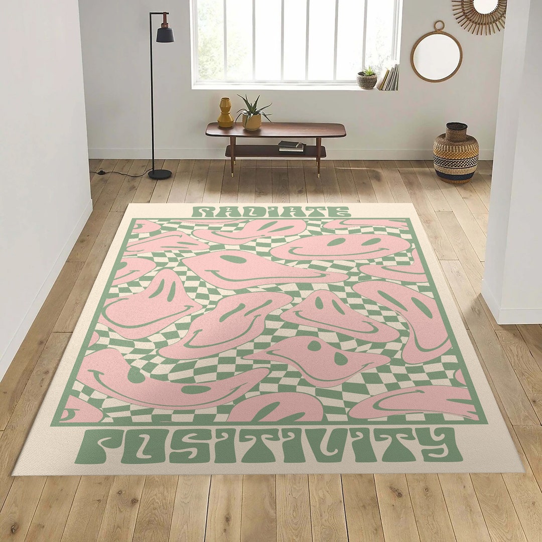 Groovy Smile Happy Face, Funky Rug, Retro Area Rug, 70s Wavy Trippy Rug ...