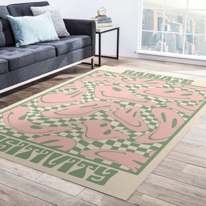 Groovy Smile Happy Face, Funky Rug, Retro Area Rug, 70s Wavy Trippy Rug ...