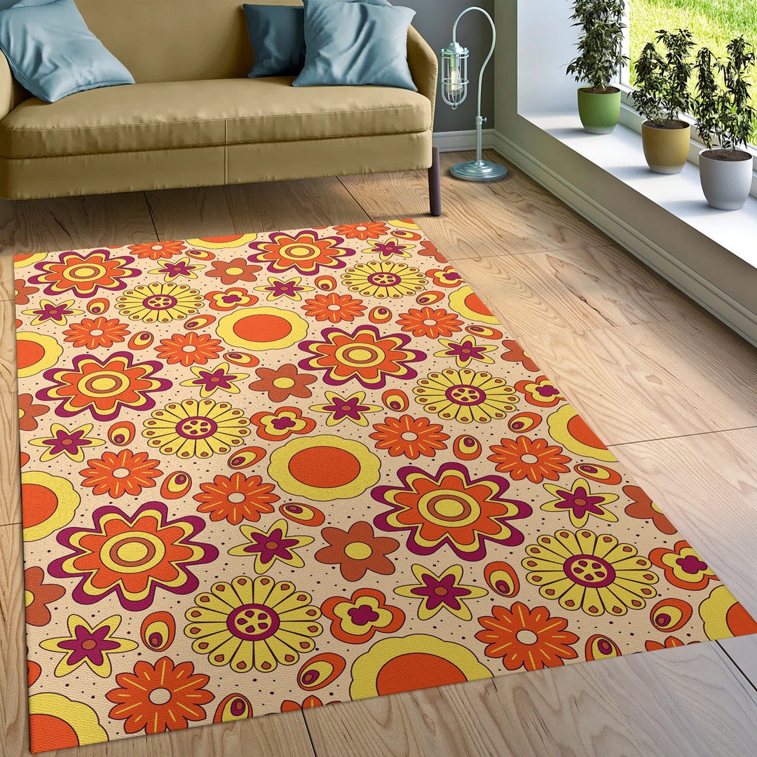 Psychedelic Groovy 70s Rug, Mid Century Modern Geometric, Housewarming ...