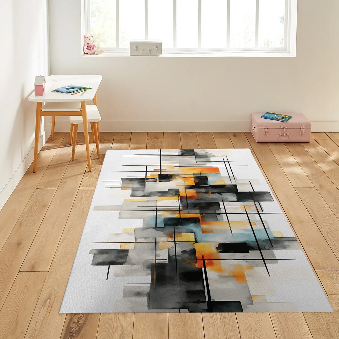 Art Pattern Composed Abstract Geometric Oil Painting, Orange Area Rug ...
