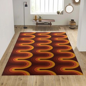 Brown Groovy Retro 70s Area Rug, Brown Orange Geometric Rug, Groovy ...