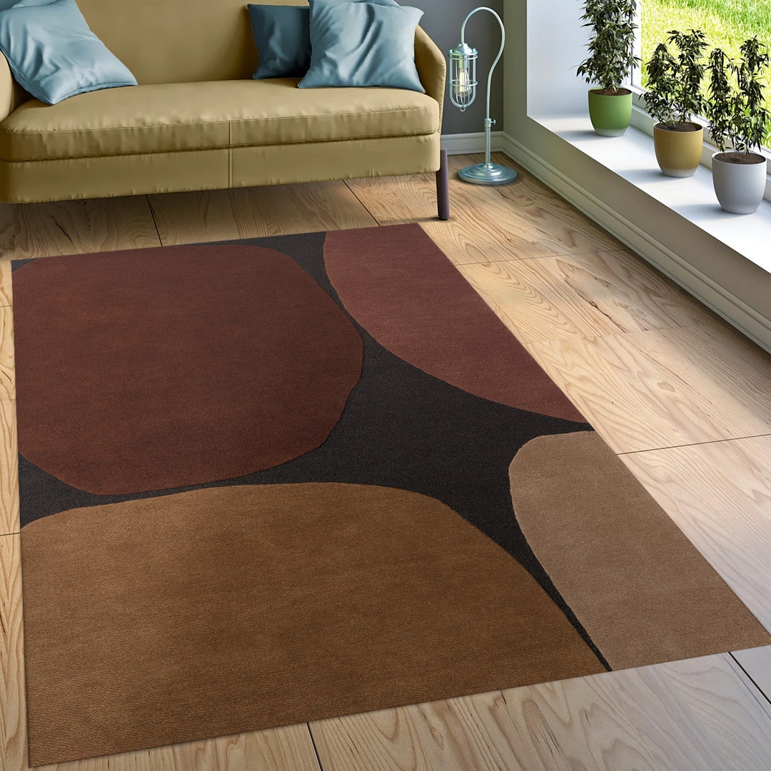 Brown Abstract Rug, Contemporary Area Rug, Neutral Tones, Boho Chic ...