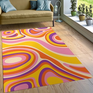 Orange Groovy Rug, Psychedelic, Rugs for Living Room, Retro Area Rug ...