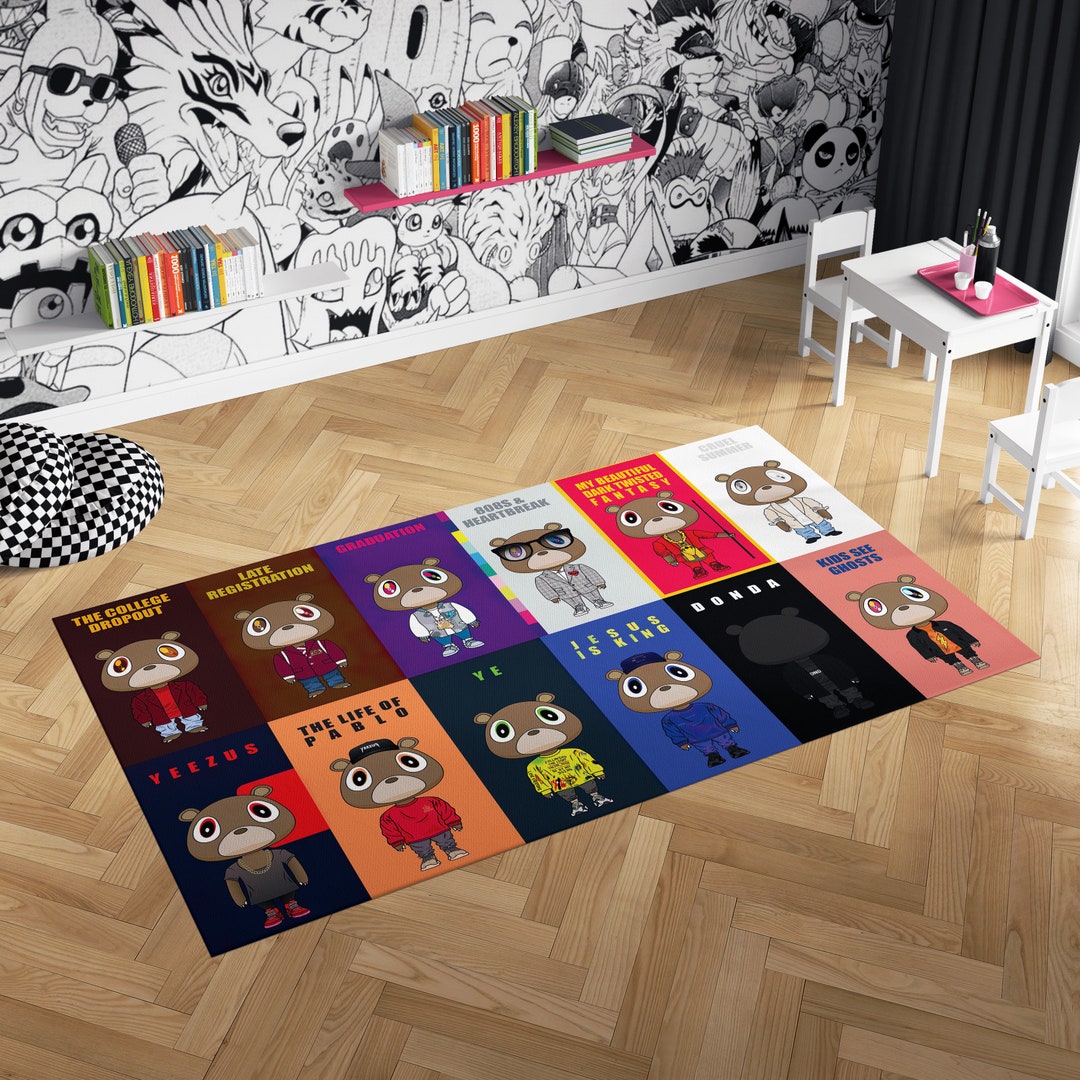 Kanye West Rug, Kanye West Bear, Cartoon Hip Hop, Rapper Gift Decor ...