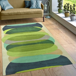 Green Abstract Rug, Modern Area Rug for Bedroom, Mid Century Style ...
