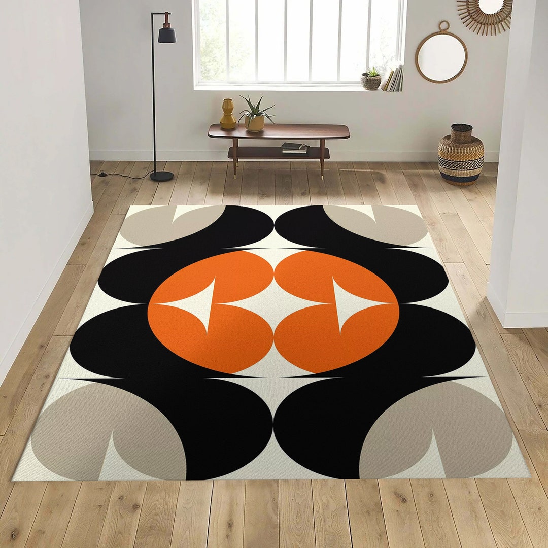 Mid Century Modern Orange Rugs for Living Room, Kitchen Floor Mat ...