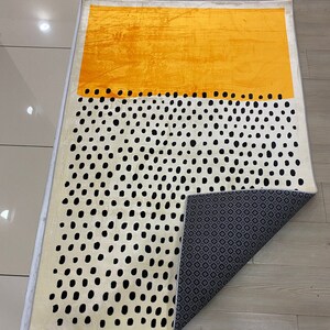Yellow and Black Mid Century Modern Rug, Scandinavian Style, Living ...