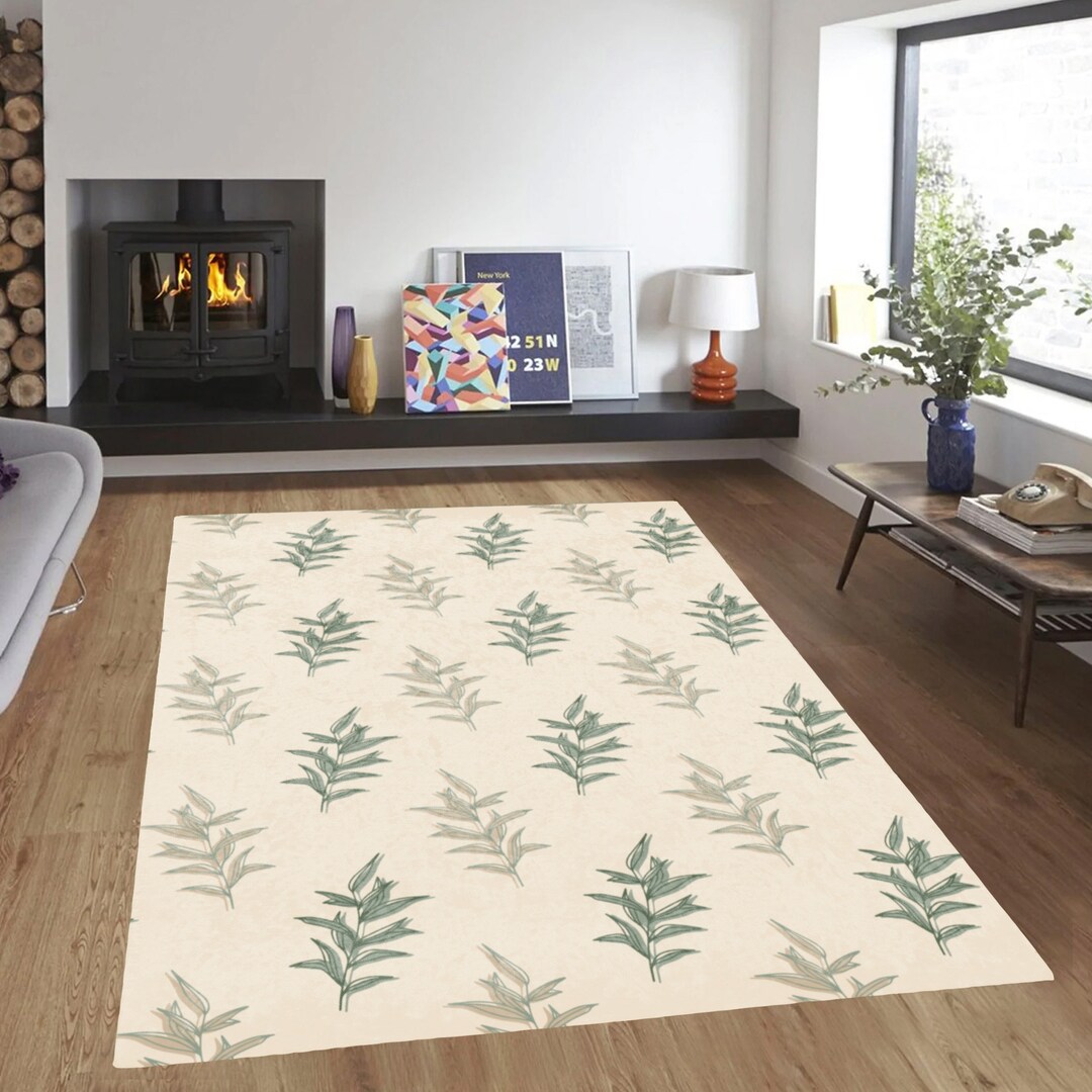 Floral Rug With Botanical Pattern, Beige Area Rug, Nature Theme Home ...