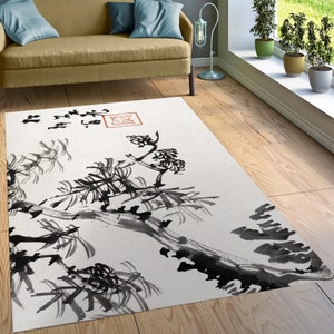 Japanese Pines Area Rug, Vintage Ink on Paper by Nakanishi Kōseki ...