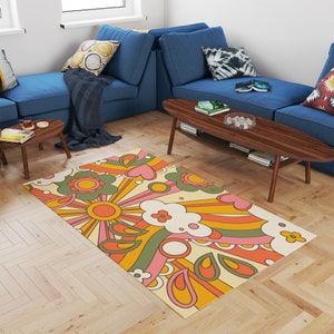 Floral Retro Groovy 70S Rug, Funky Trippy Rug, Designer Rug, 70S Rug ...