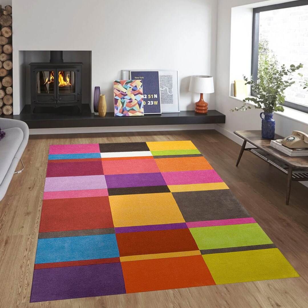 Abstract Collage Colorful Rug, Contemporary Abstract Area Rug for ...