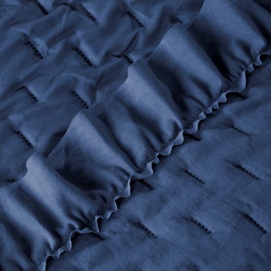 Navy Velvet Bedspread, Dark Blue Bedspread UK, Luxury Blue Bedspread ...