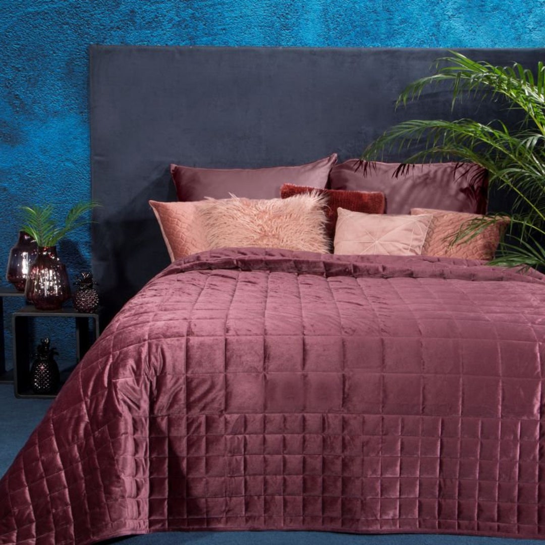 Pink Velvet Bedspread Pink Luxury Bedspread UK King Size - Etsy