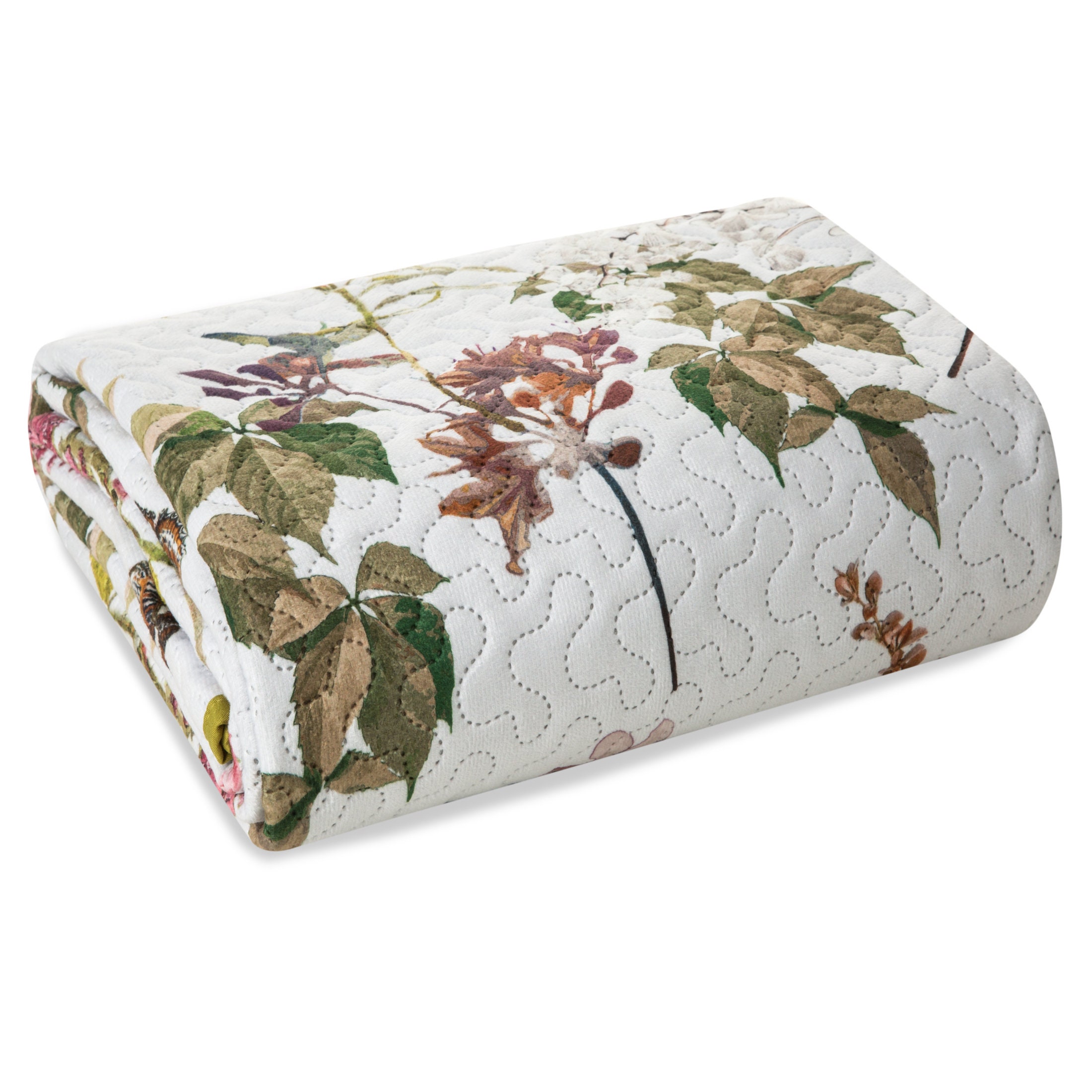 Quilted Bedspread With Leaves Print Nature / Floral Bedspreads ...