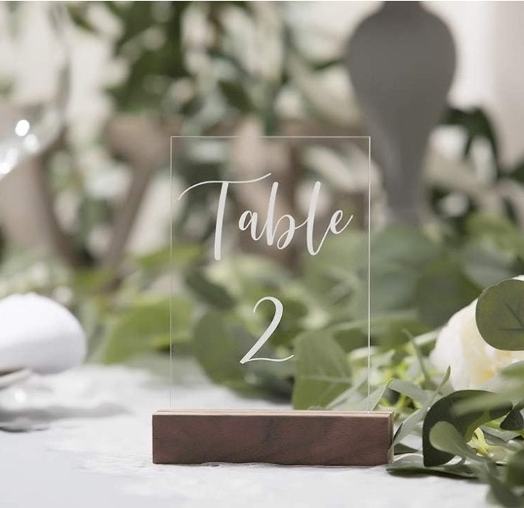 Acrylic Table Sign Wood Base Custom Text Small Business Sign Wedding ...