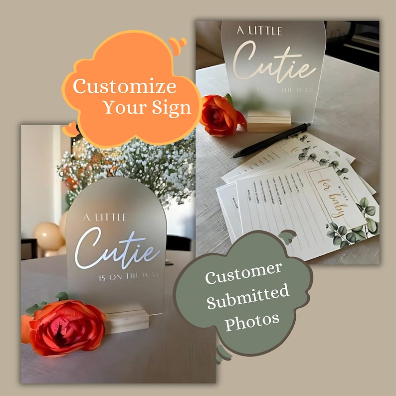 Acrylic Table Sign Wood Base Custom Text Small Business Sign Wedding ...