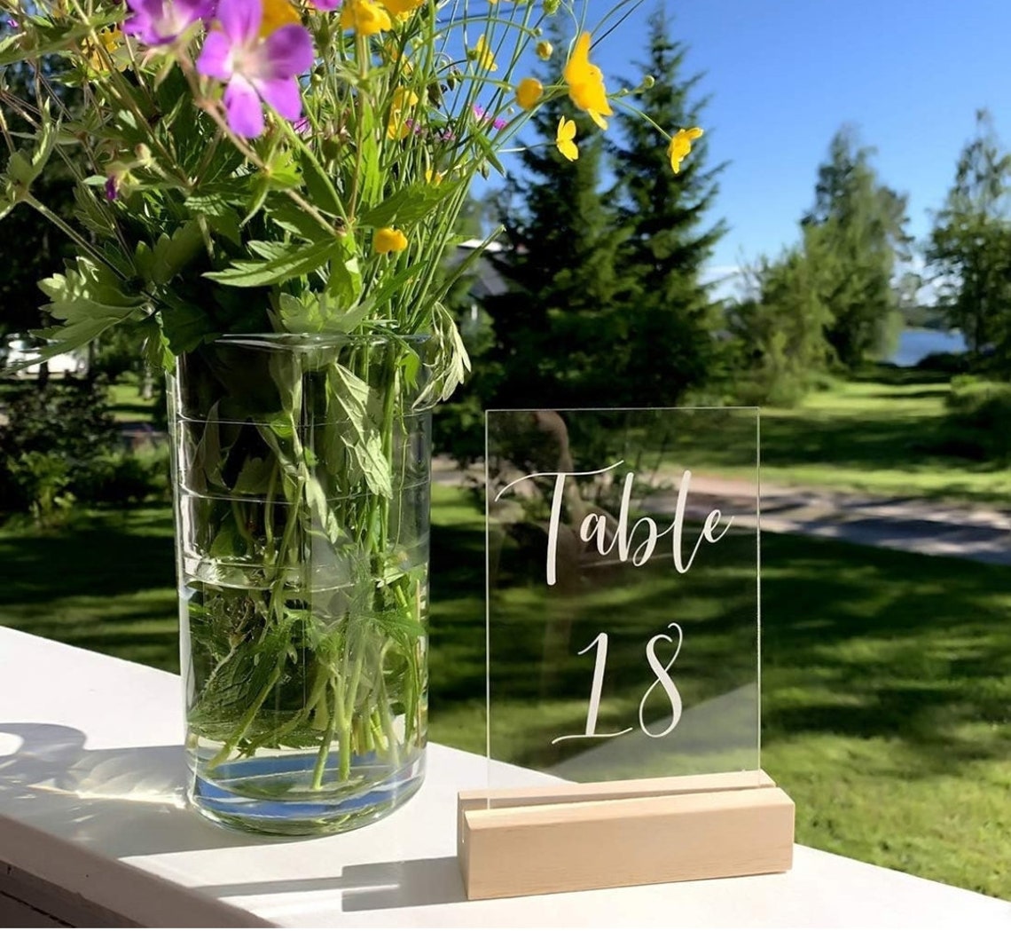 Acrylic Table Sign Wood Base Custom Text Small Business Sign Wedding ...