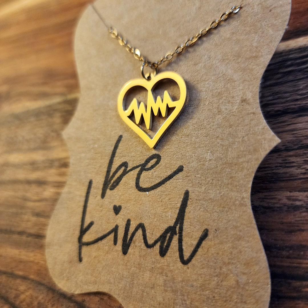 Stainless Steel Heart and EKG Heart Rhythm Gold Plated Necklace Gift ...