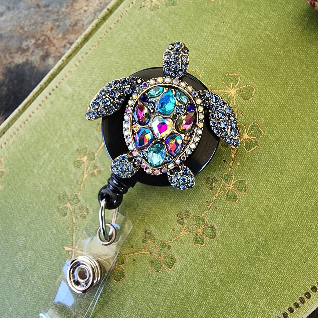 Ocean Life Sea Turtle Badge Holder Nurse Reel Retractable Rhinestone ...