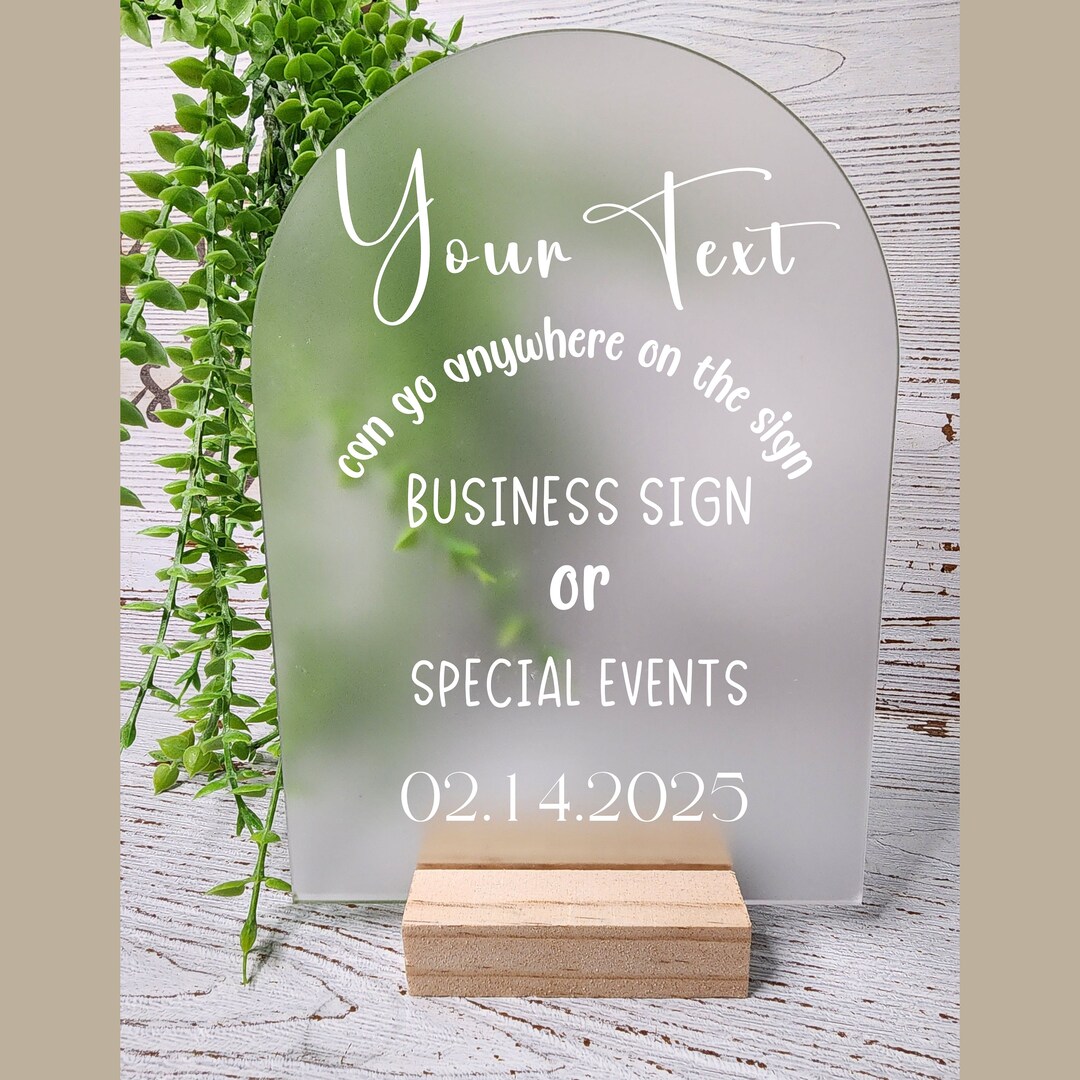 Acrylic Table Sign Wood Base Custom Text Small Business Sign Wedding ...