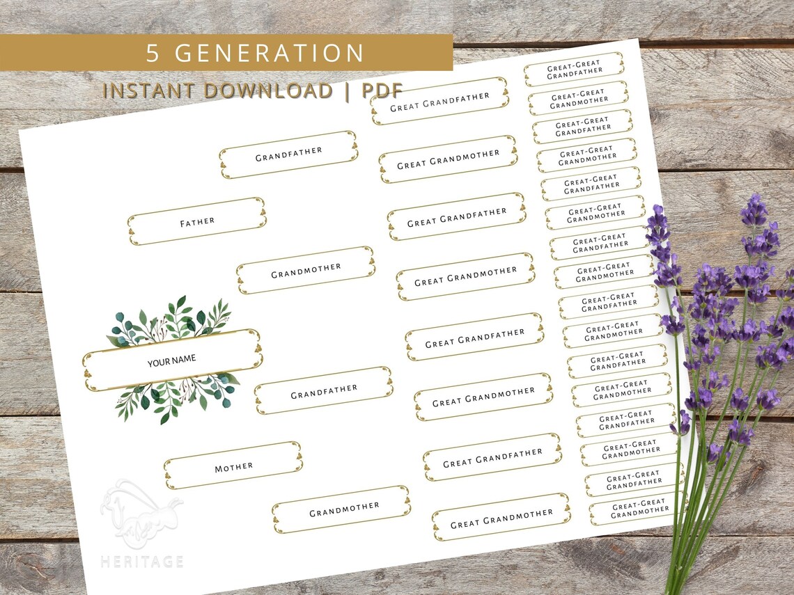 5 Generation Family Tree Chart Family Tree Template - Etsy