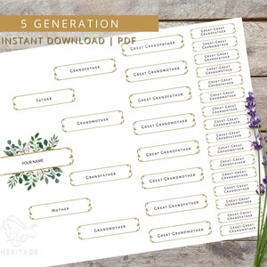 5 Generation Family Tree Chart Family Tree Template - Etsy