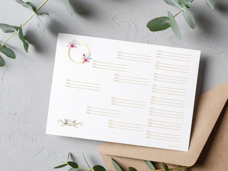 Four Generation Family Tree Template Printable (Instant Download) - Etsy