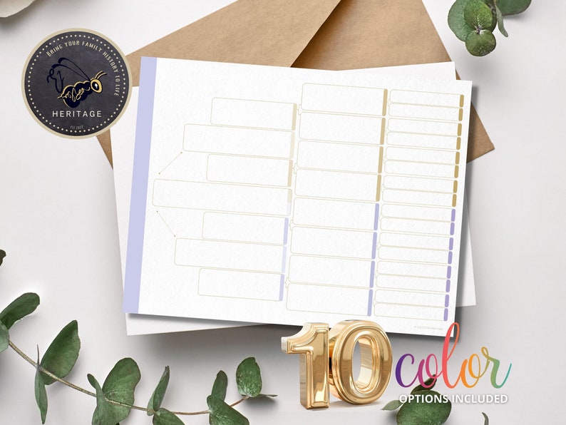 Printable Color-coded Family Tree Template Bundle With 5 Generations ...