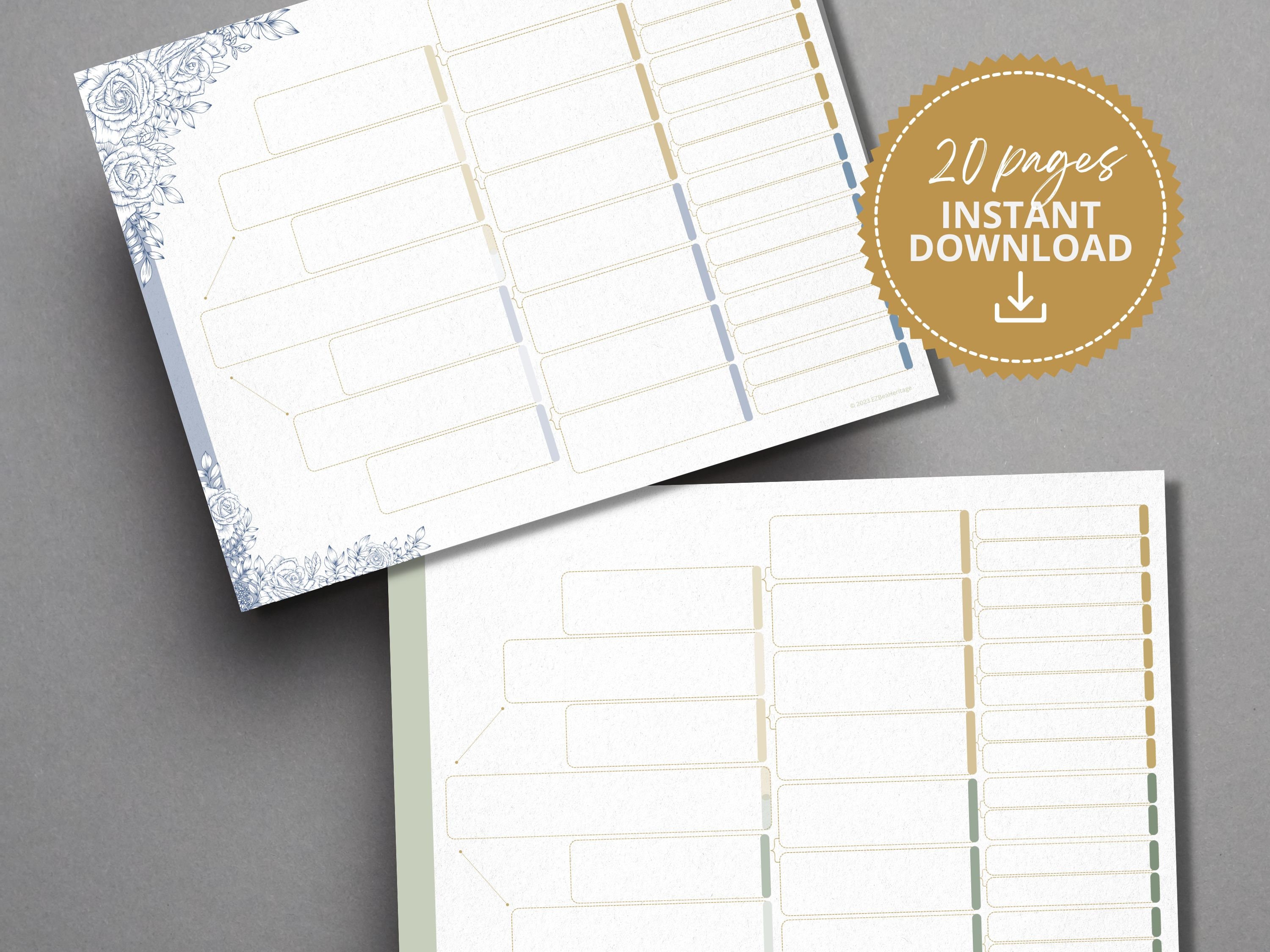 Printable Color-coded Family Tree Template Bundle With 5 Generations ...