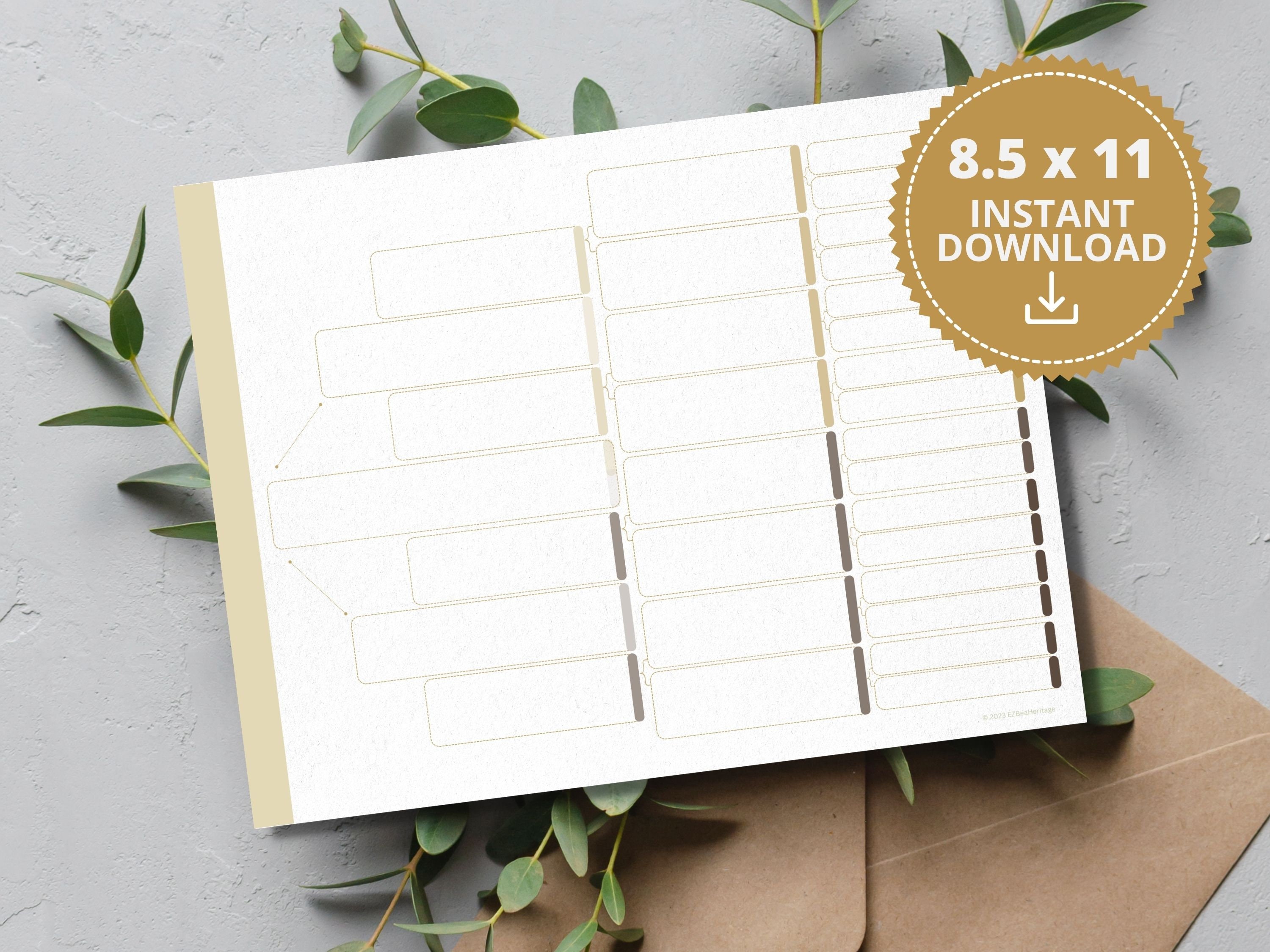 Printable Color-coded 5 Generation Family Tree Template Chart for Great ...