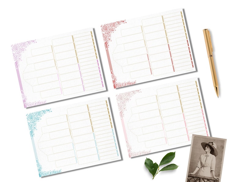 Printable Color-coded Family Tree Template Bundle With 5 Generations ...