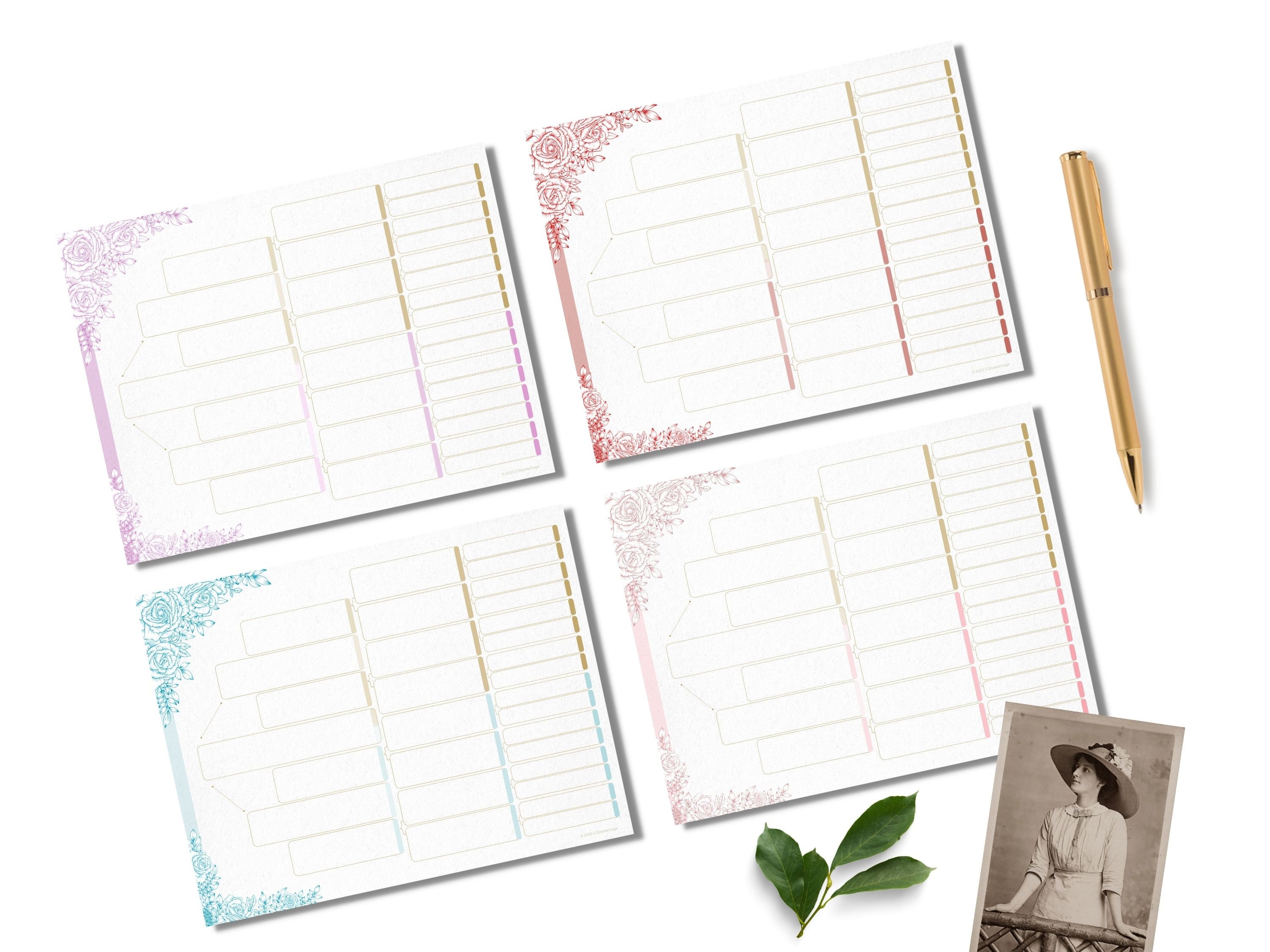 Printable Color-coded Family Tree Template Bundle With 5 Generations ...