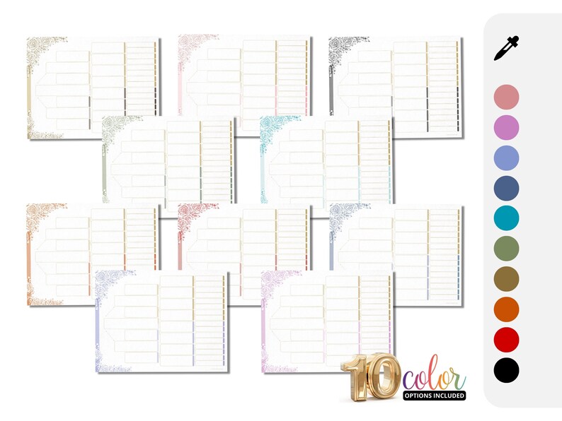 Printable Color-coded Family Tree Template Bundle With 5 Generations ...