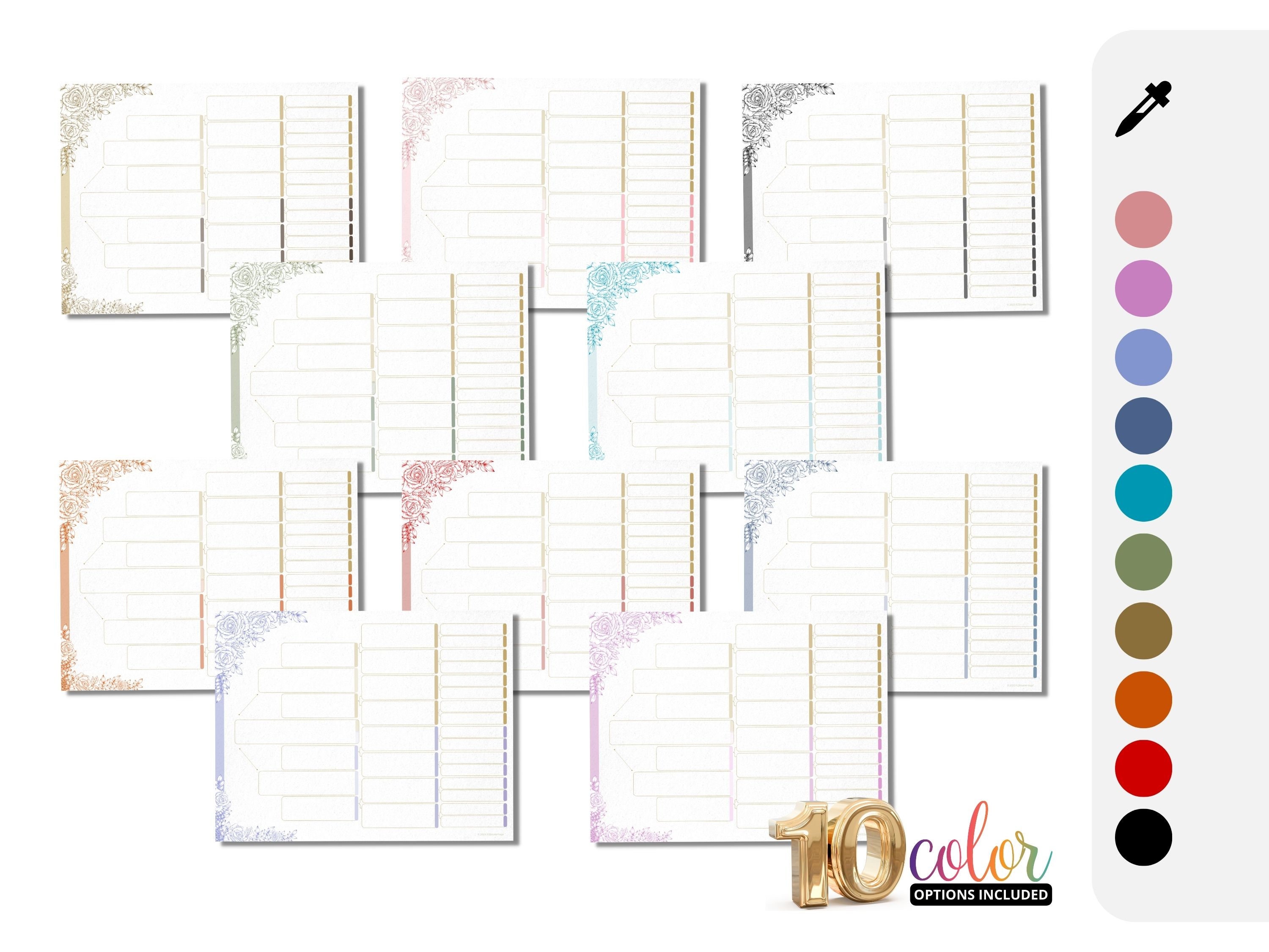 Printable Color-coded Family Tree Template Bundle With 5 Generations ...