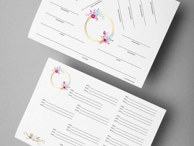 Four Generation Family Tree Template Printable (Instant Download) - Etsy