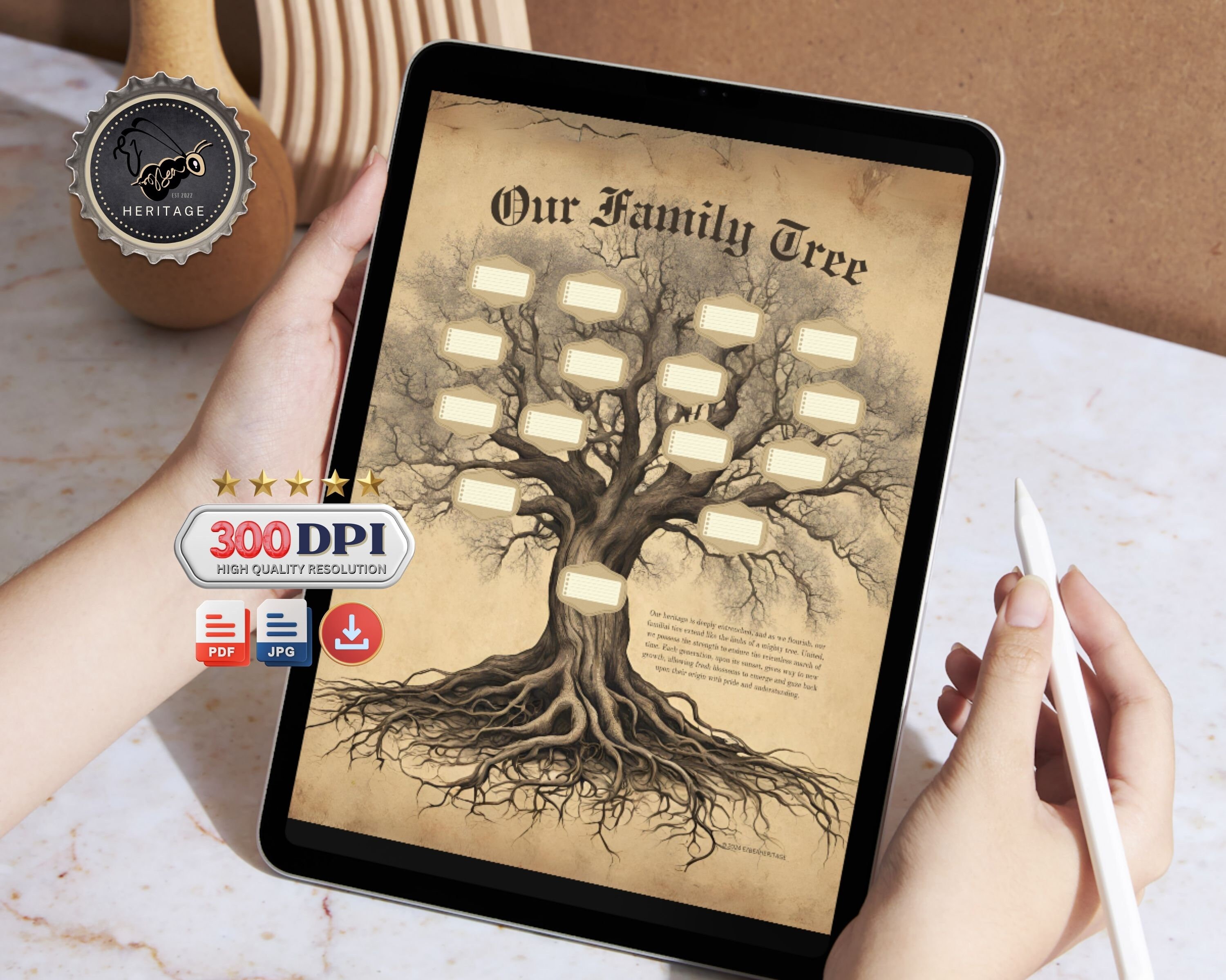 Genealogy Family Tree Template - Deep Roots Ancestors Pedigree Chart on ...